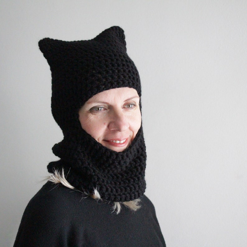 Balaclava With Ears, Balaclava Knit Hat, Black Balaclava, Cat Ears ...