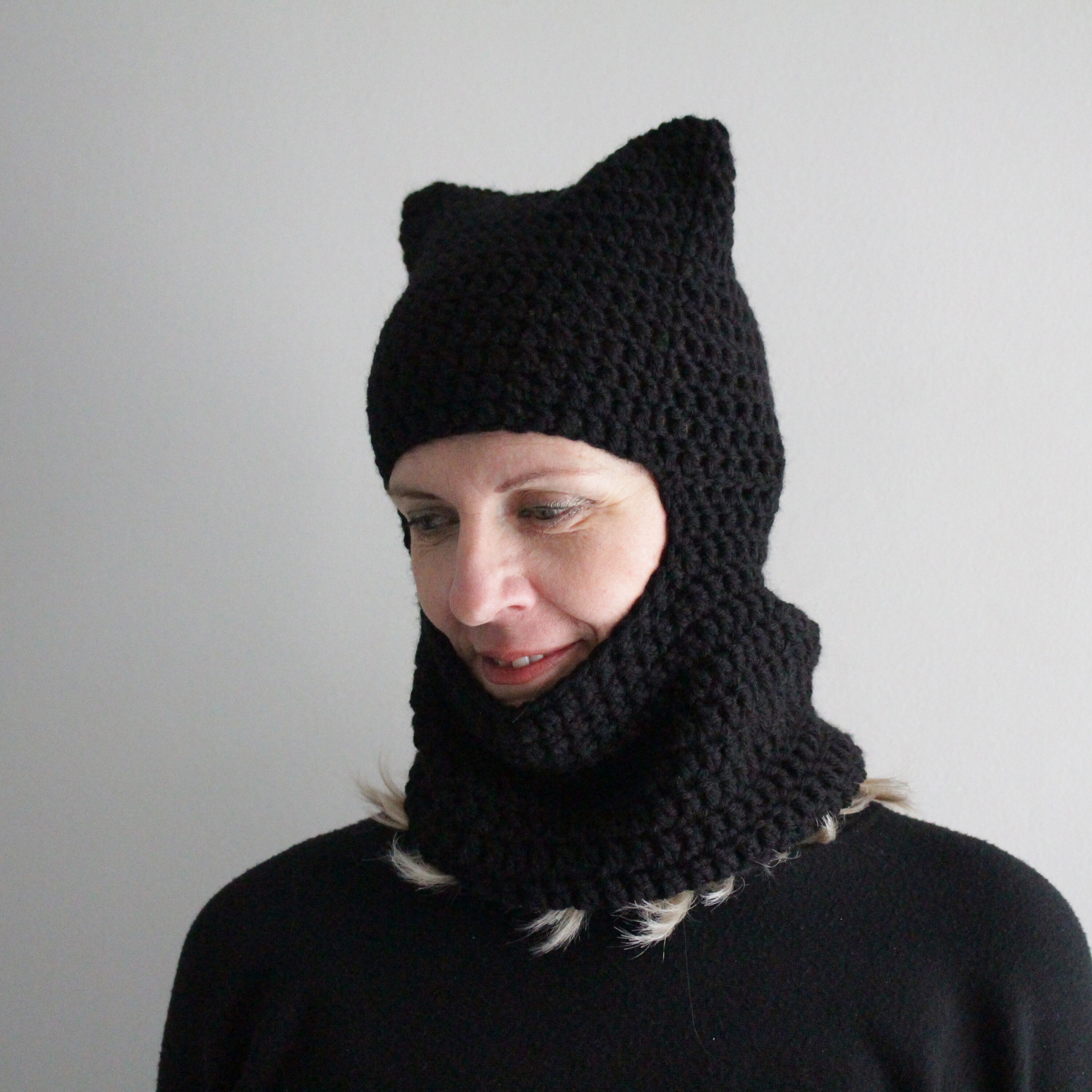 Balaclava With Ears, Balaclava Knit Hat, Black Balaclava, Cat Ears ...