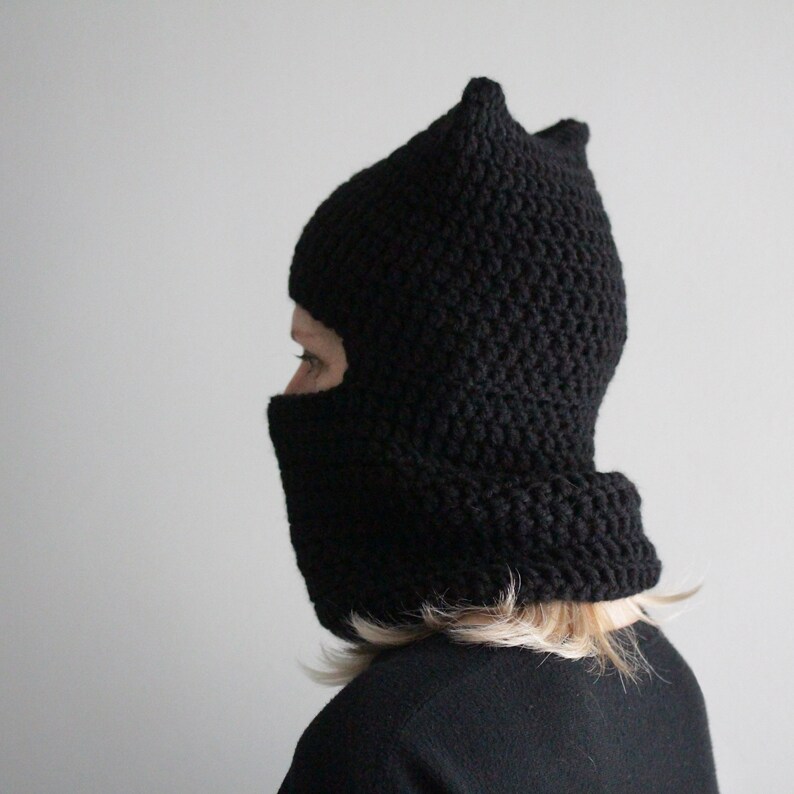 Balaclava With Ears, Balaclava Knit Hat, Black Balaclava, Cat Ears ...