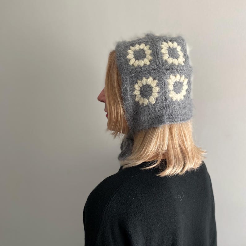 Bow Tie Bonnet, Granny Square Bonnet, Crochet Bonnet, Bonnet Tie Hat ...
