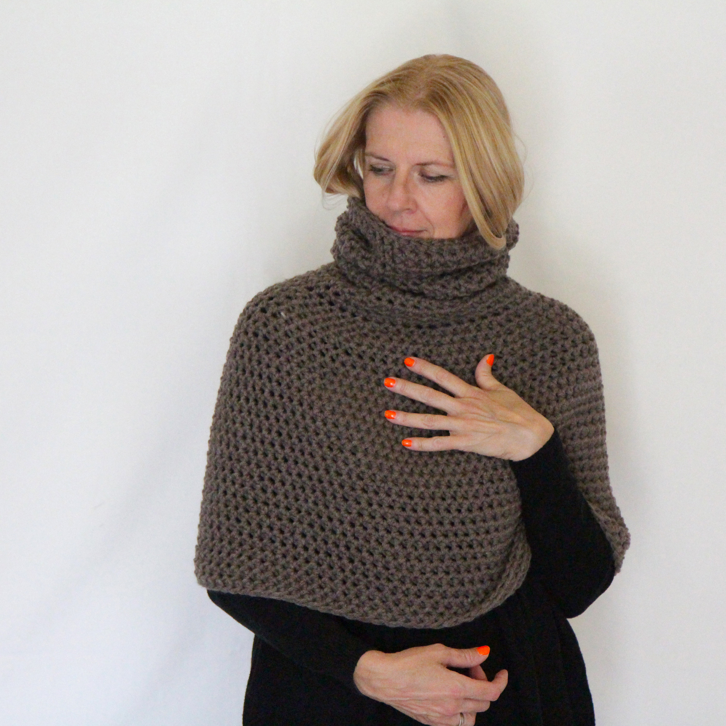 Women Capelet, Taupe Capelet, Short Cape, Turtleneck Cape, Minimalist ...