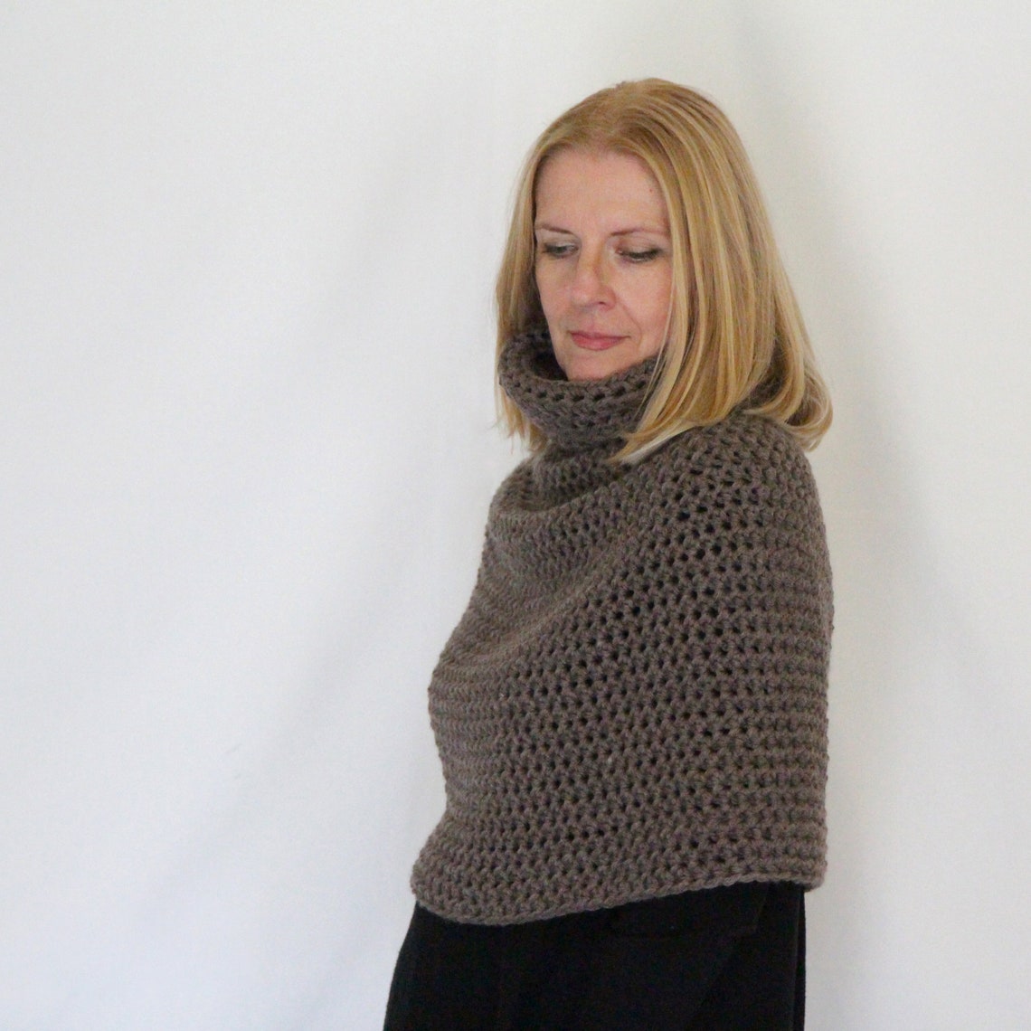 Women Capelet, Taupe Capelet, Short Cape, Turtleneck Cape, Minimalist ...