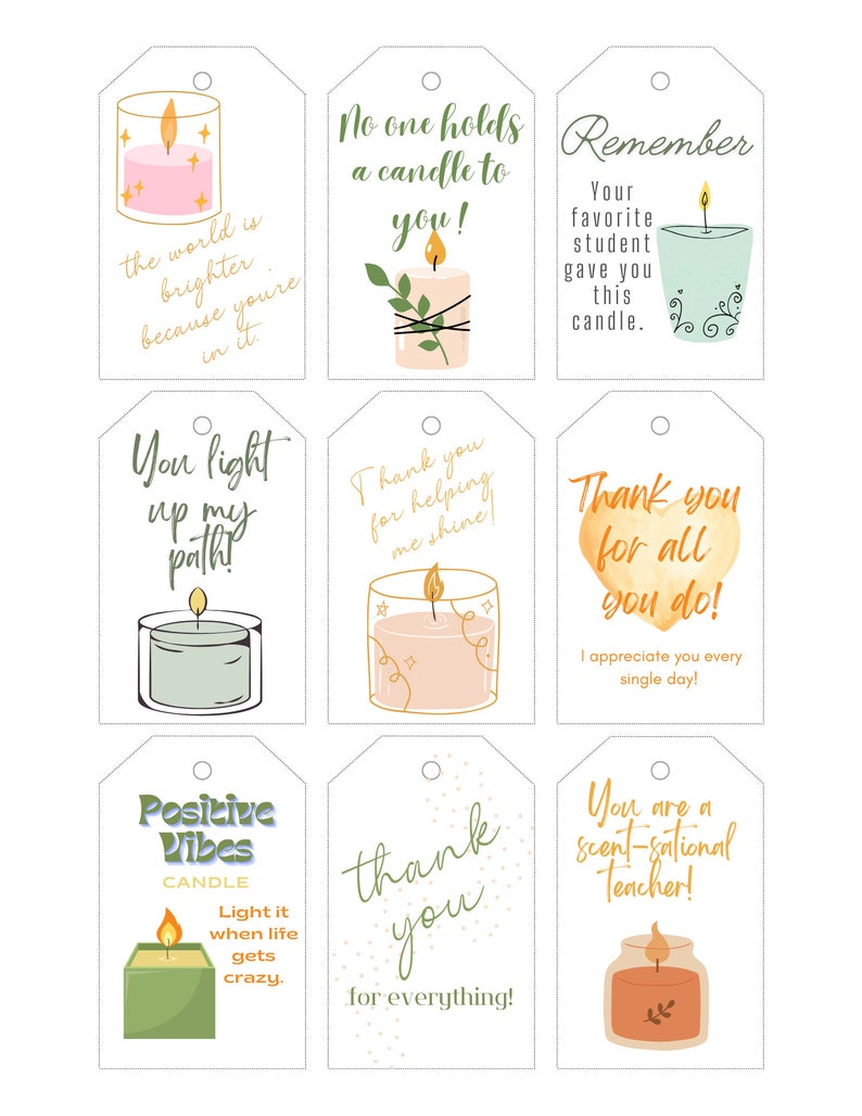 Teacher Appreciation Gift Tags for a Candle Gift - Etsy