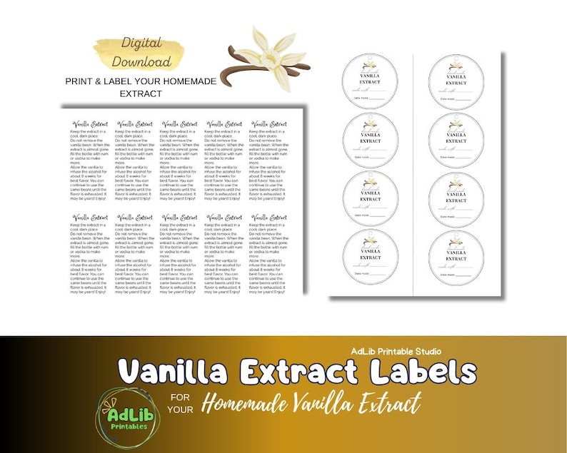 Printable Labels for Your Homemade Vanilla Extract - Etsy
