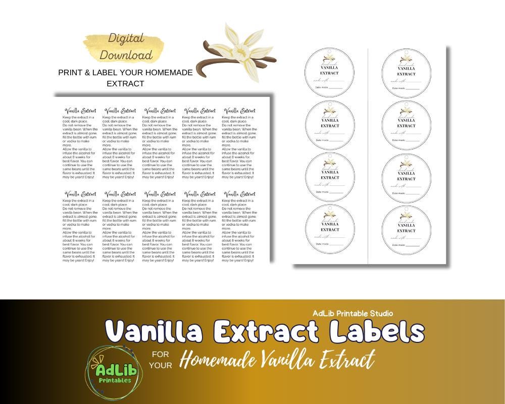 Printable Labels for Your Homemade Vanilla Extract - Etsy