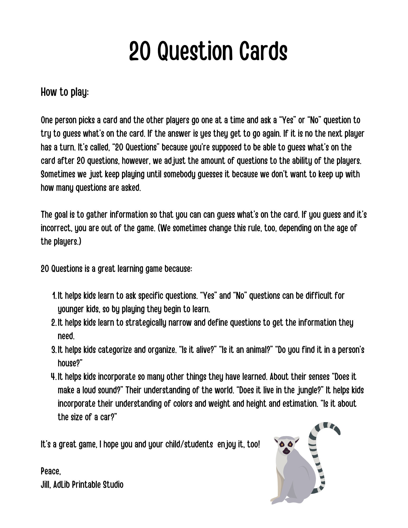 Printable 20 Questions Game Cards - Etsy