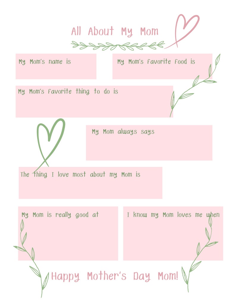 Mother's Day Fill-in Printables - Etsy