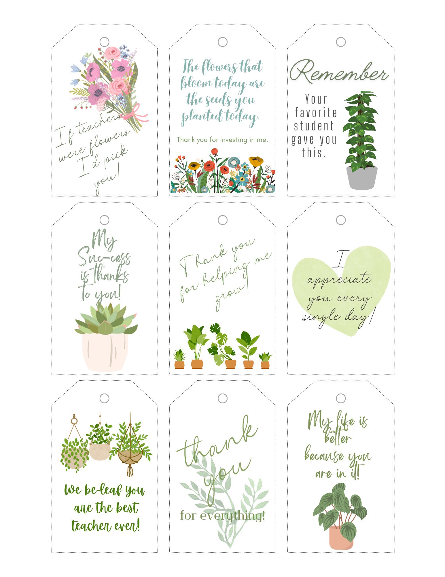 Teacher Appreciation Gift Tags for Flowers and Plants - Etsy