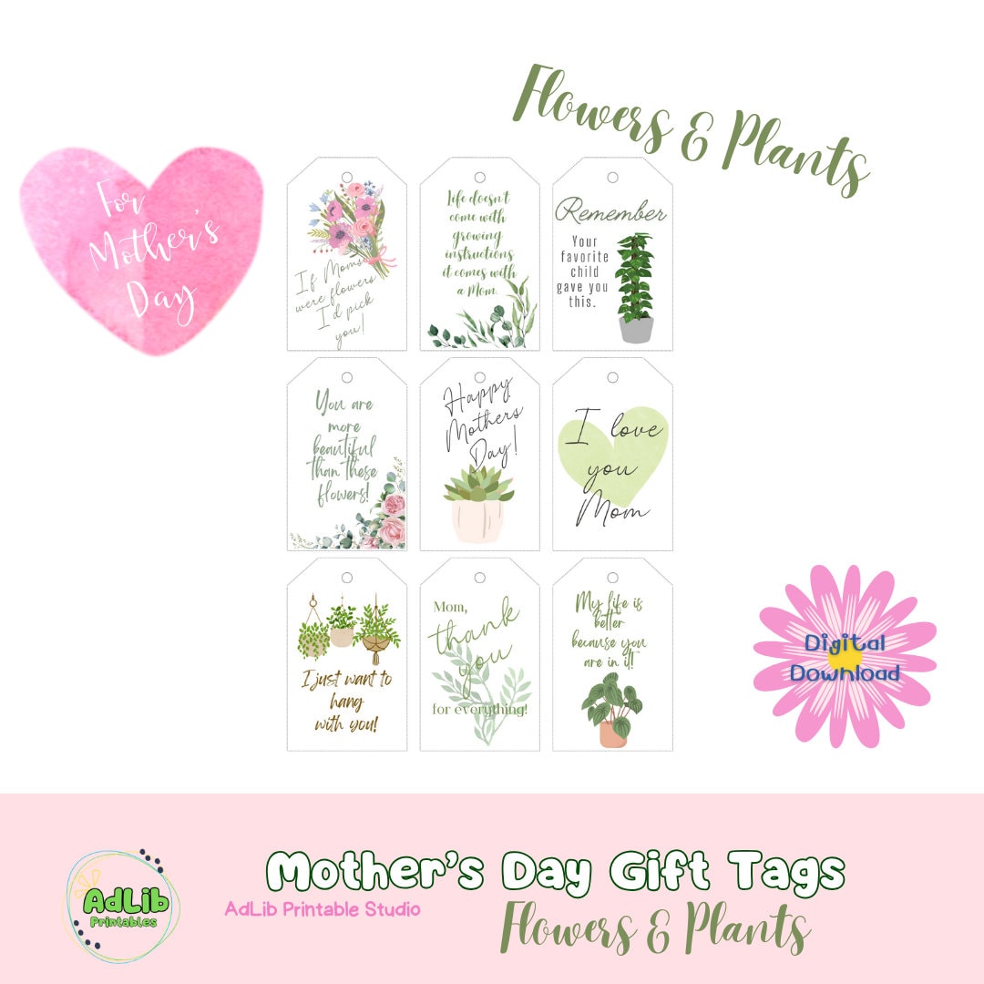 Mother's Day Gift Tags for Flowers & Plants - Etsy