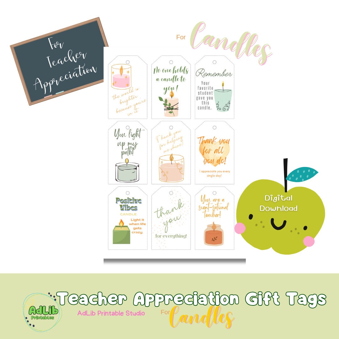 Teacher Appreciation Gift Tags for a Candle Gift - Etsy