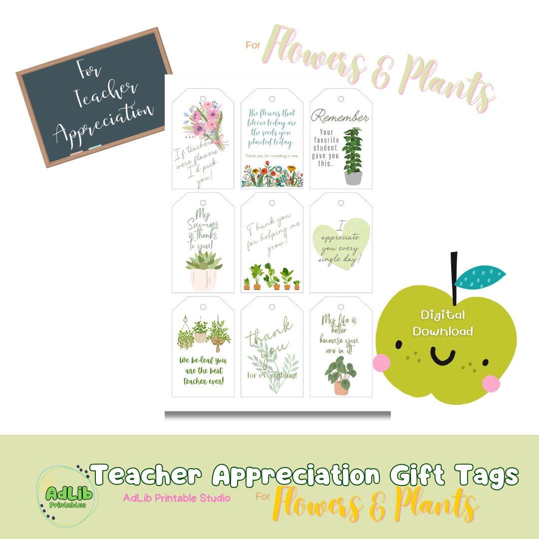 Teacher Appreciation Gift Tags for Flowers and Plants - Etsy
