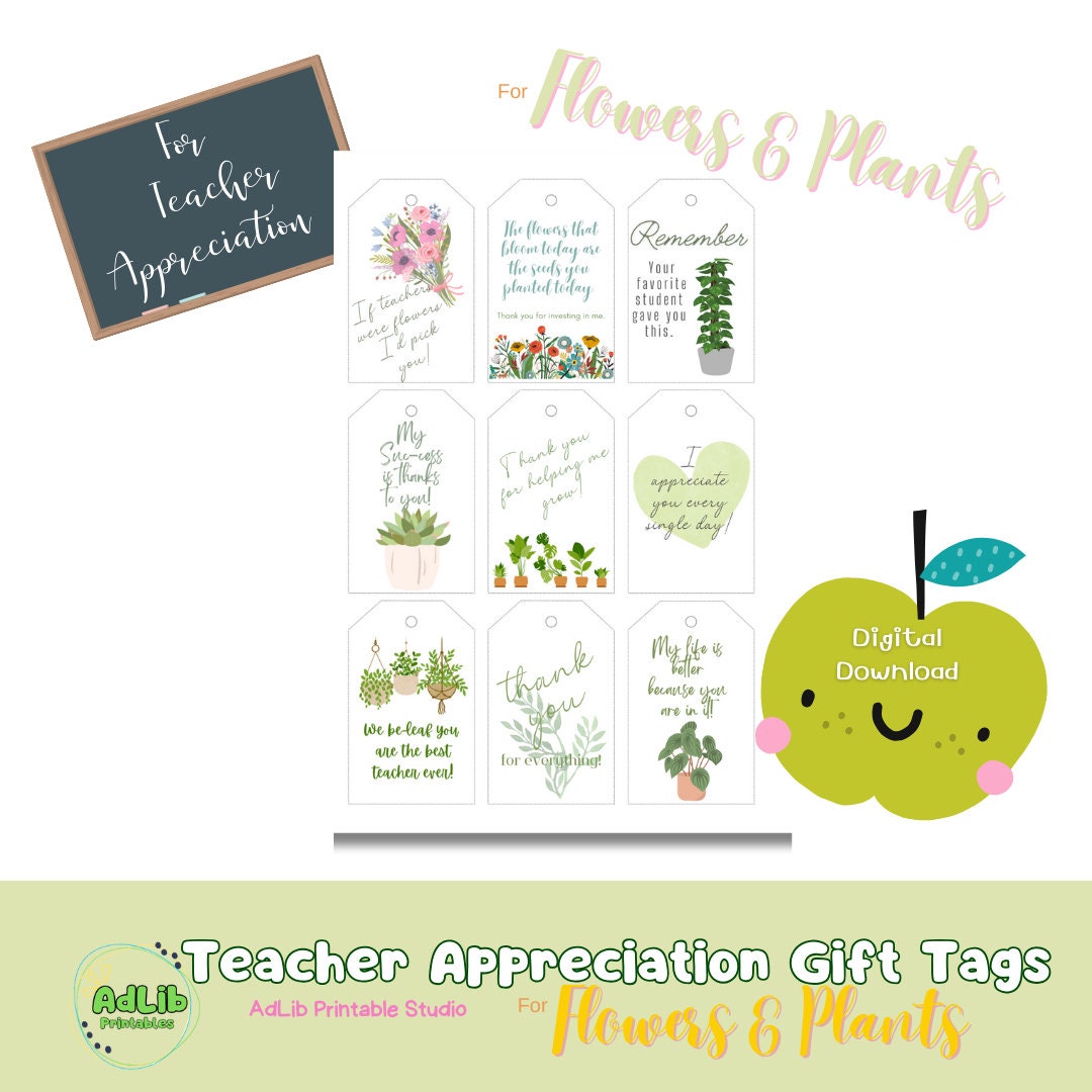 Teacher Appreciation Gift Tags for Flowers and Plants - Etsy