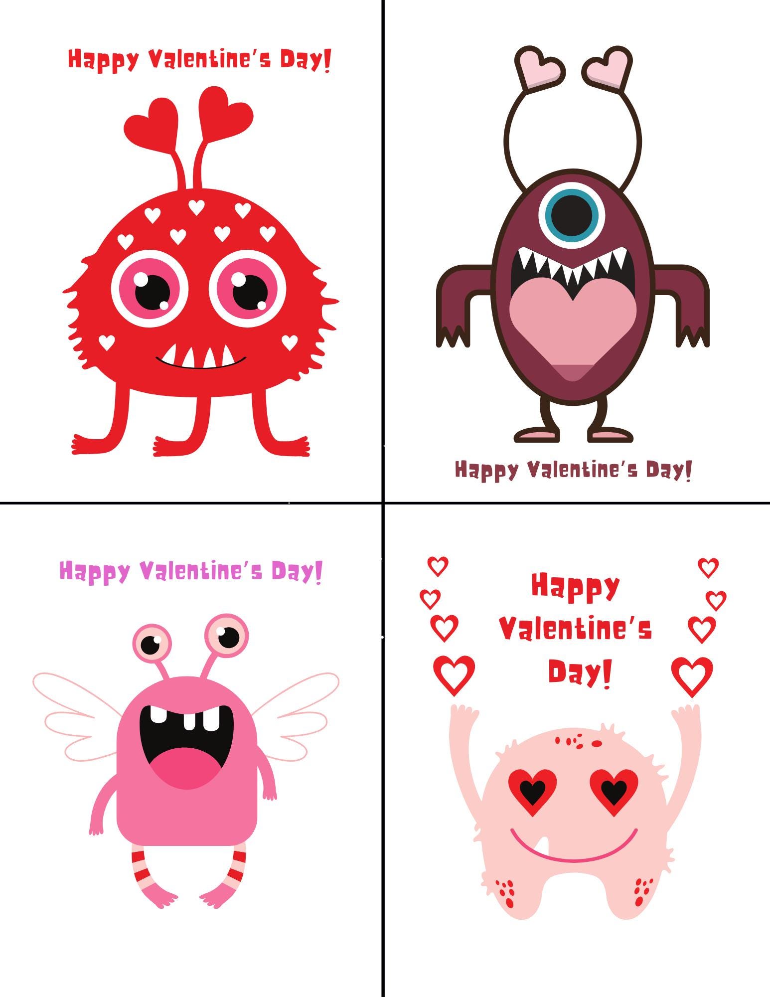 Kid's Printable Valentine's Day Cards - Etsy