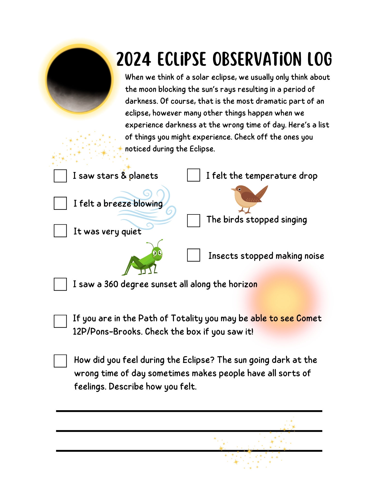 2024 Solar Eclipse Experience Printable Pack - Etsy