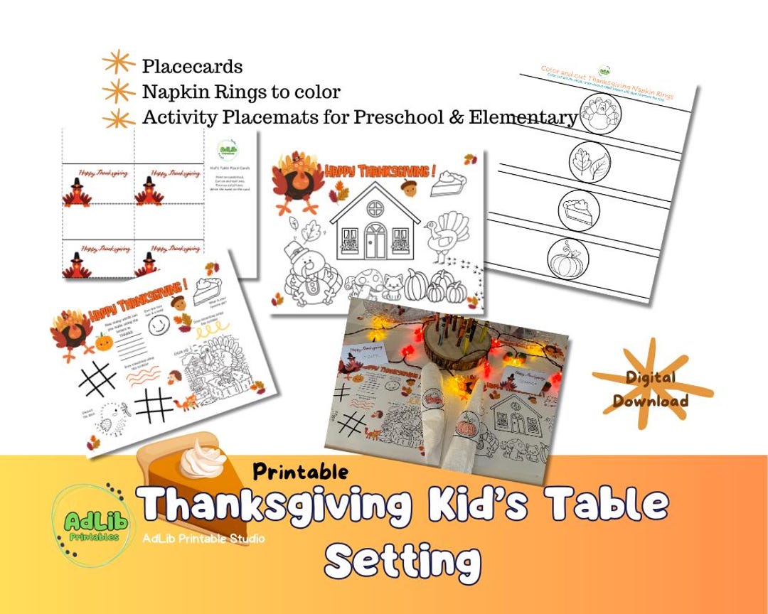 Thanksgiving Printable Kid's Table Place Settings With Activity ...