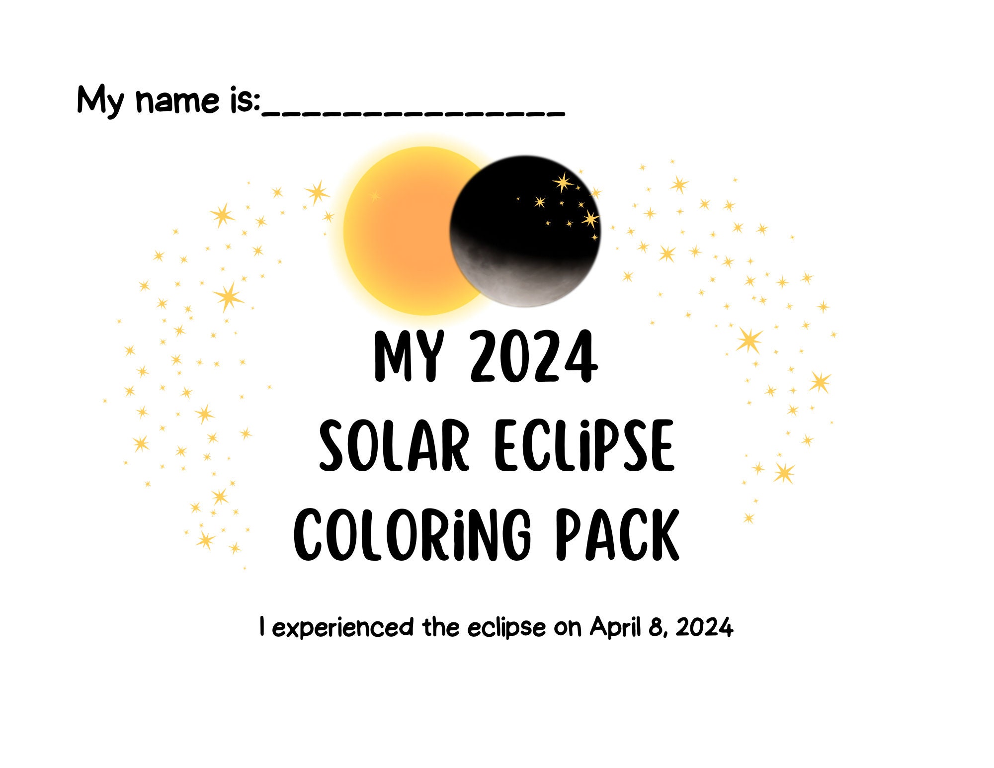 2024 Solar Eclipse Preschool Coloring Pack - Etsy