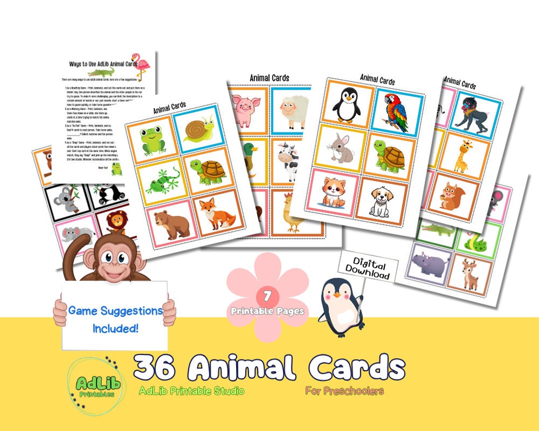 Printable Animal Cards for Preschoolers - Etsy