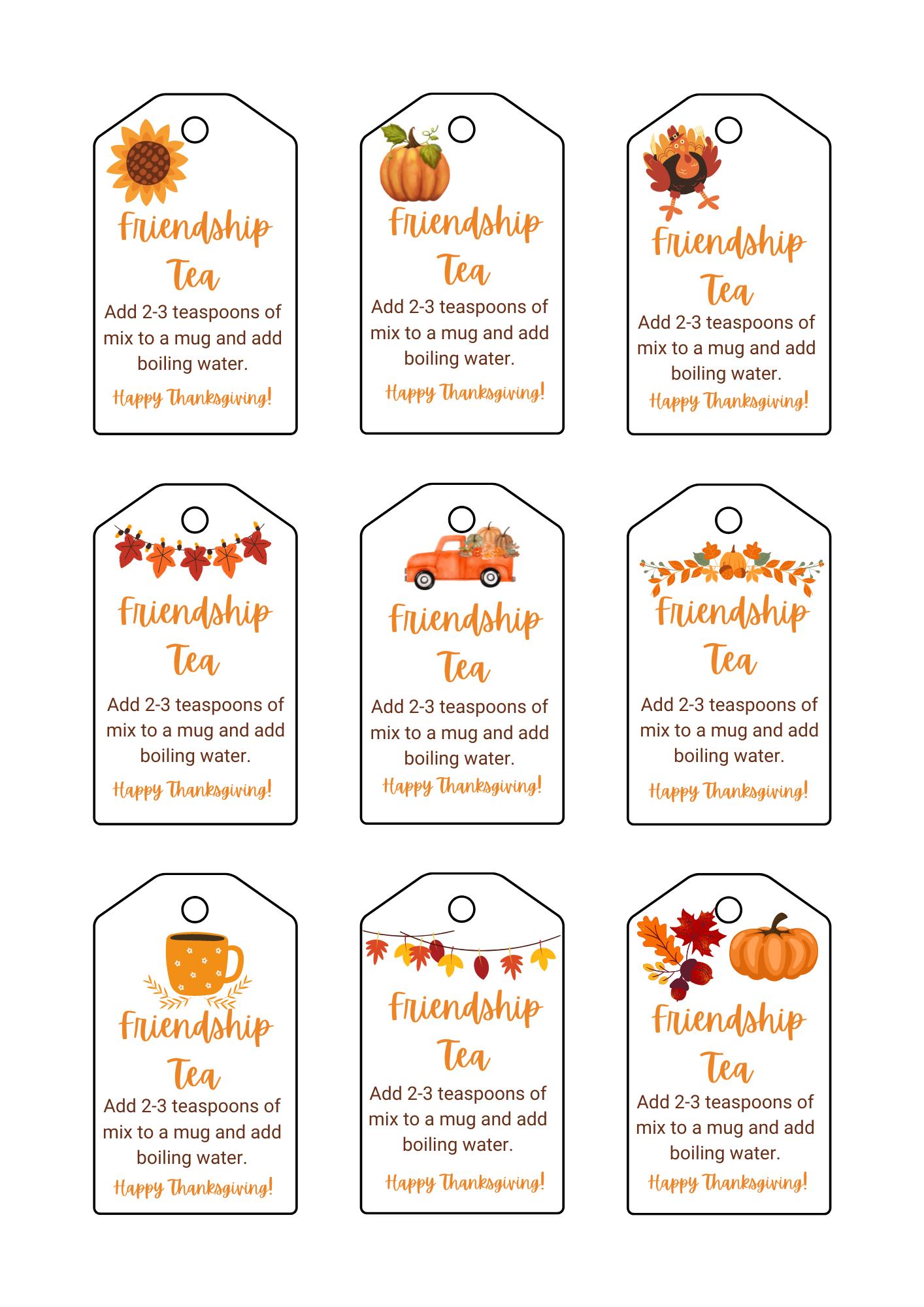 Friendship Tea Gift Tags for Christmas & Thanksgiving - Etsy