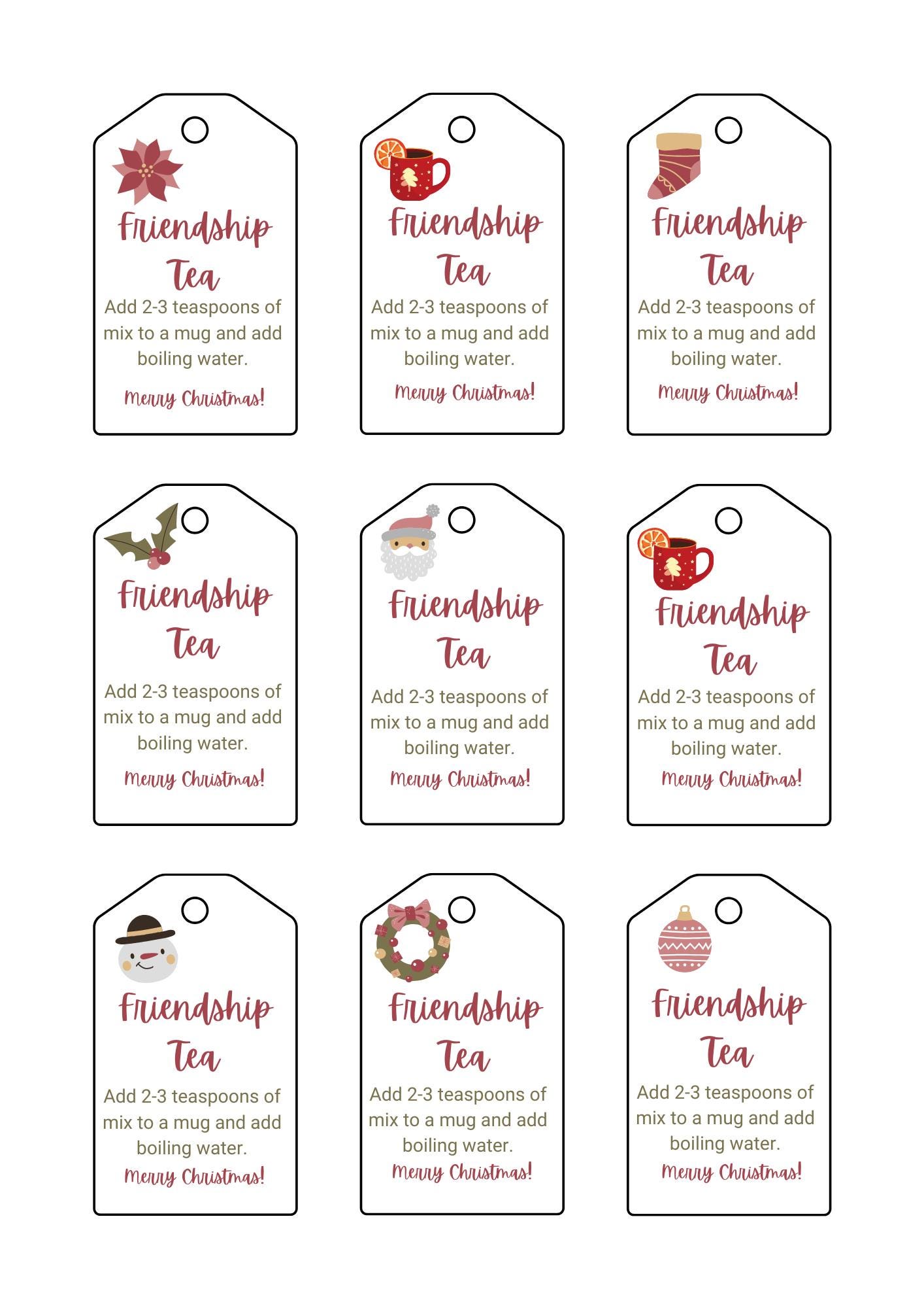 Friendship Tea Gift Tags for Christmas & Thanksgiving - Etsy