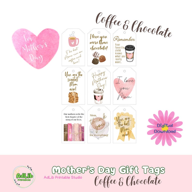 Mother's Day Gift Tags for Coffee & Chocolate - Etsy