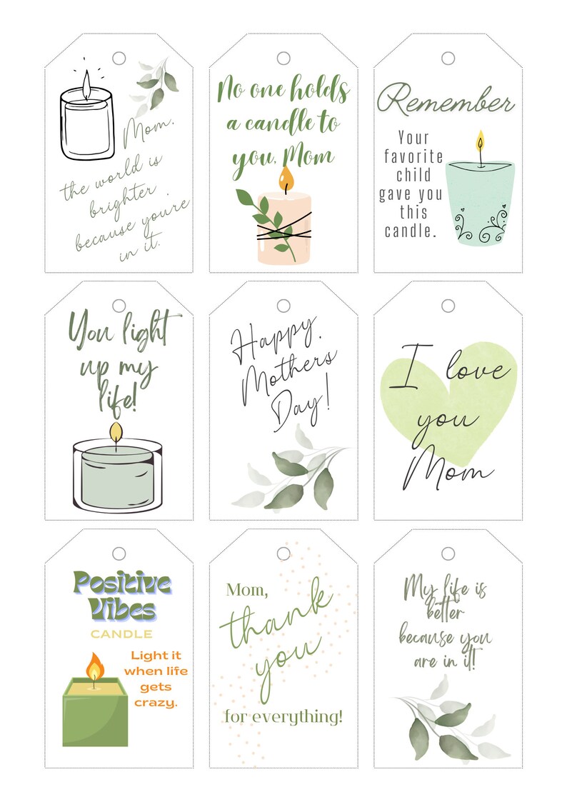 Mother's Day Gift Tags for Candles Printable - Etsy