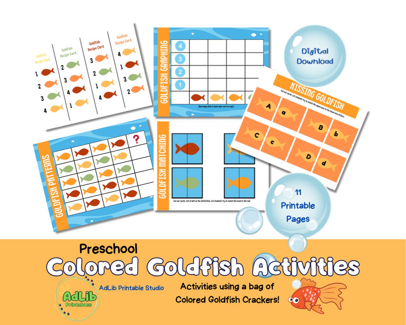 Colored Goldfish Preschool Printable Activities - Etsy