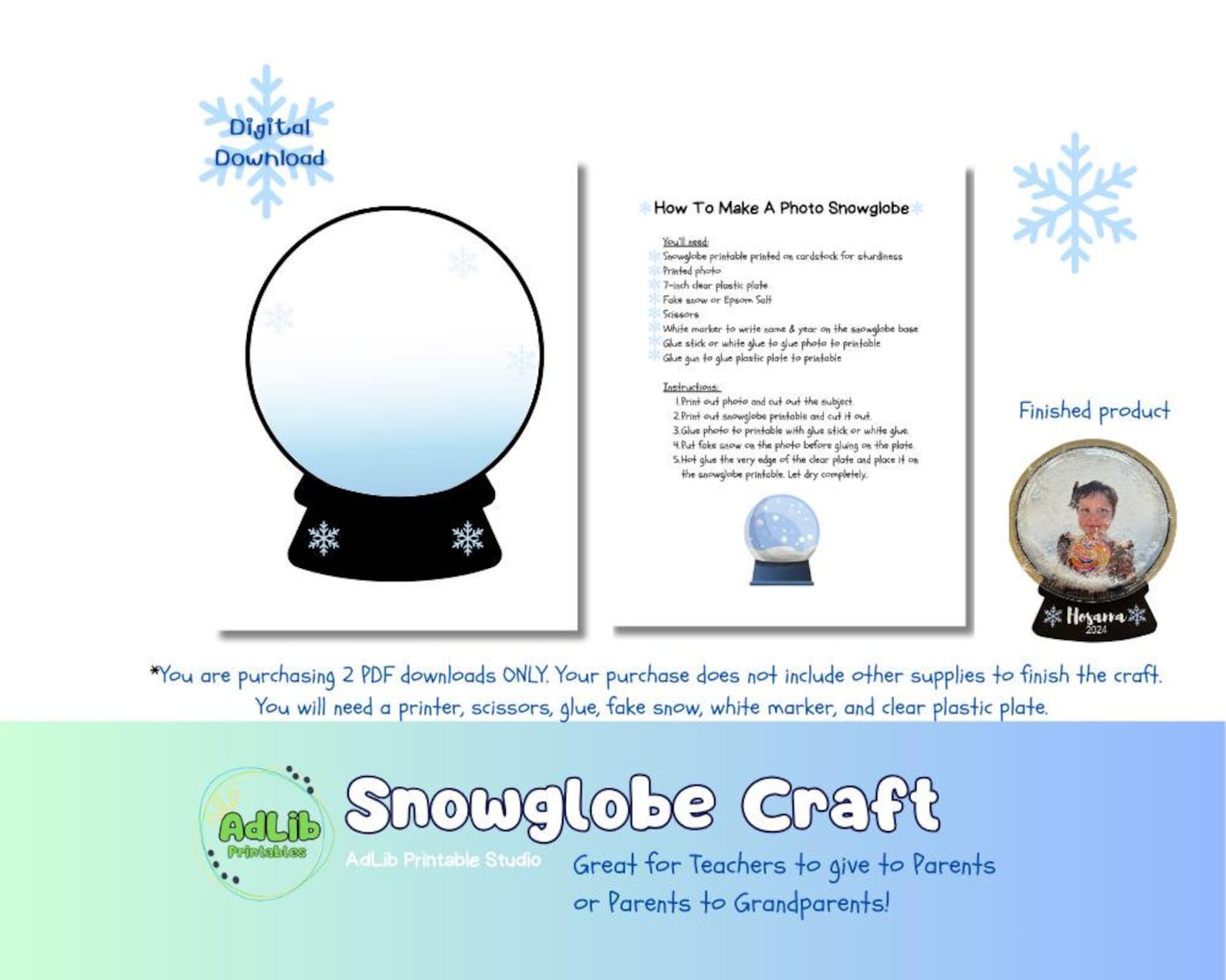 Snowglobe Printable for a Photo Craft - Etsy