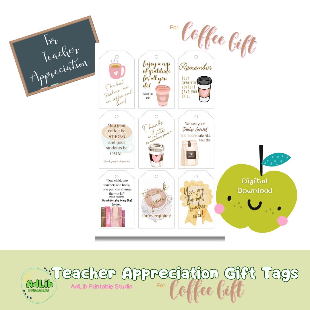 Teacher Appreciation Gift Tags for Coffee Gift - Etsy