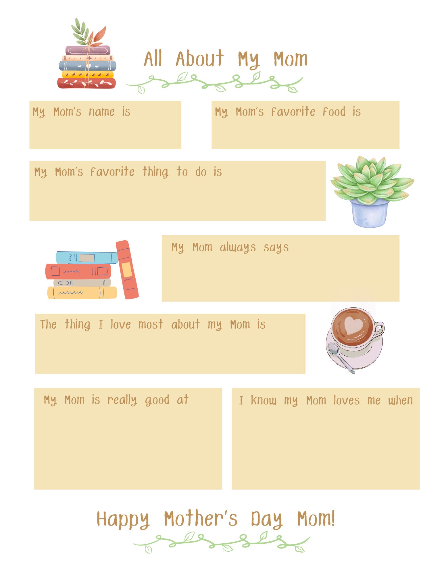 Mother's Day Fill-in Printables - Etsy