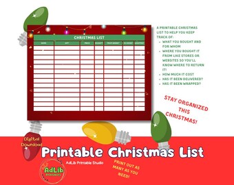 Printable-christmas List Checklist Tracker, Christmas, Christmas ...