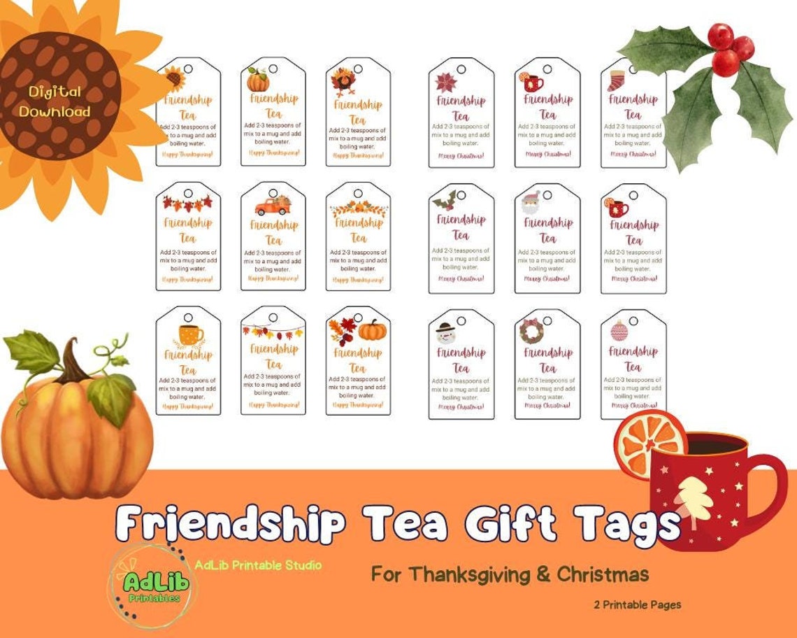 Friendship Tea Gift Tags for Christmas & Thanksgiving - Etsy
