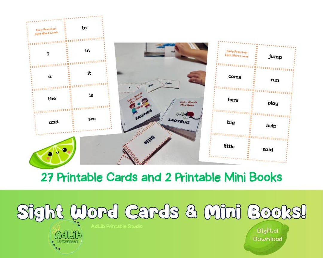 Printable Preschool Sight Word Cards and 2 Printable Mini Books - Etsy