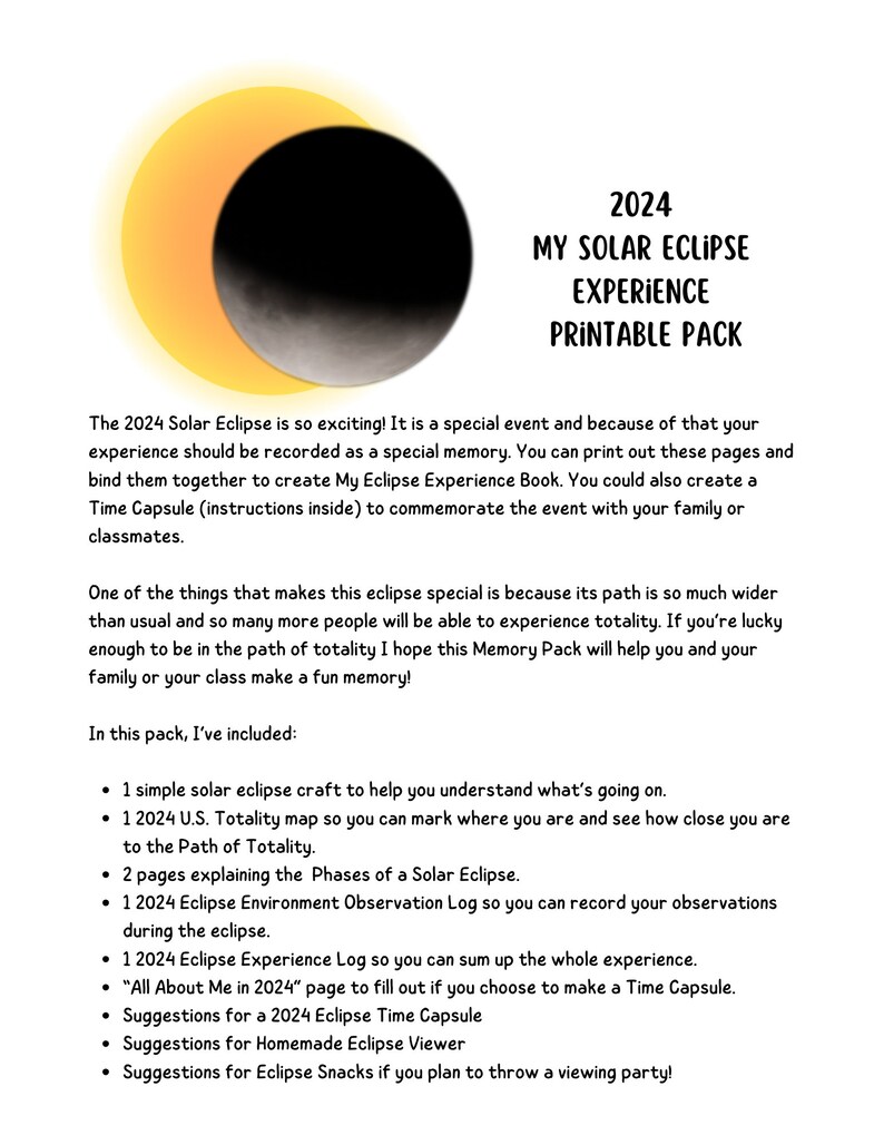2024 Solar Eclipse Experience Printable Pack - Etsy
