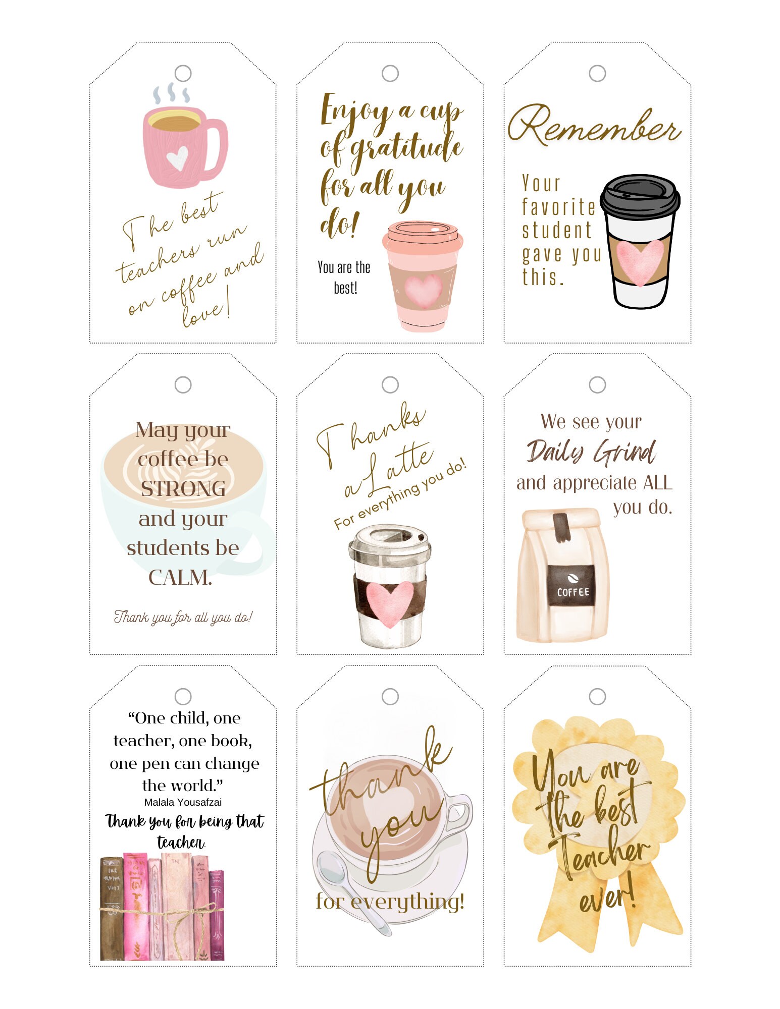 Teacher Appreciation Gift Tags for Coffee Gift - Etsy