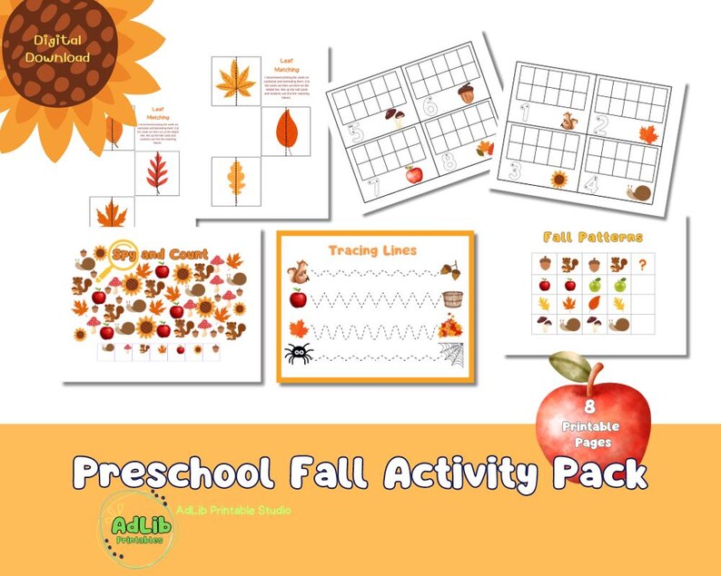 Preschool Fall Activity Printables Pack - Etsy
