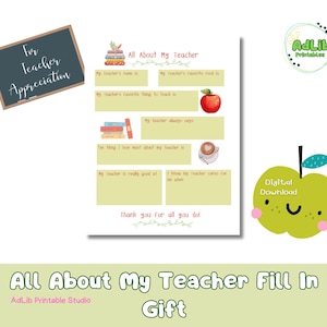 All About My Teacher Fill-in Gift for Teachers - Etsy