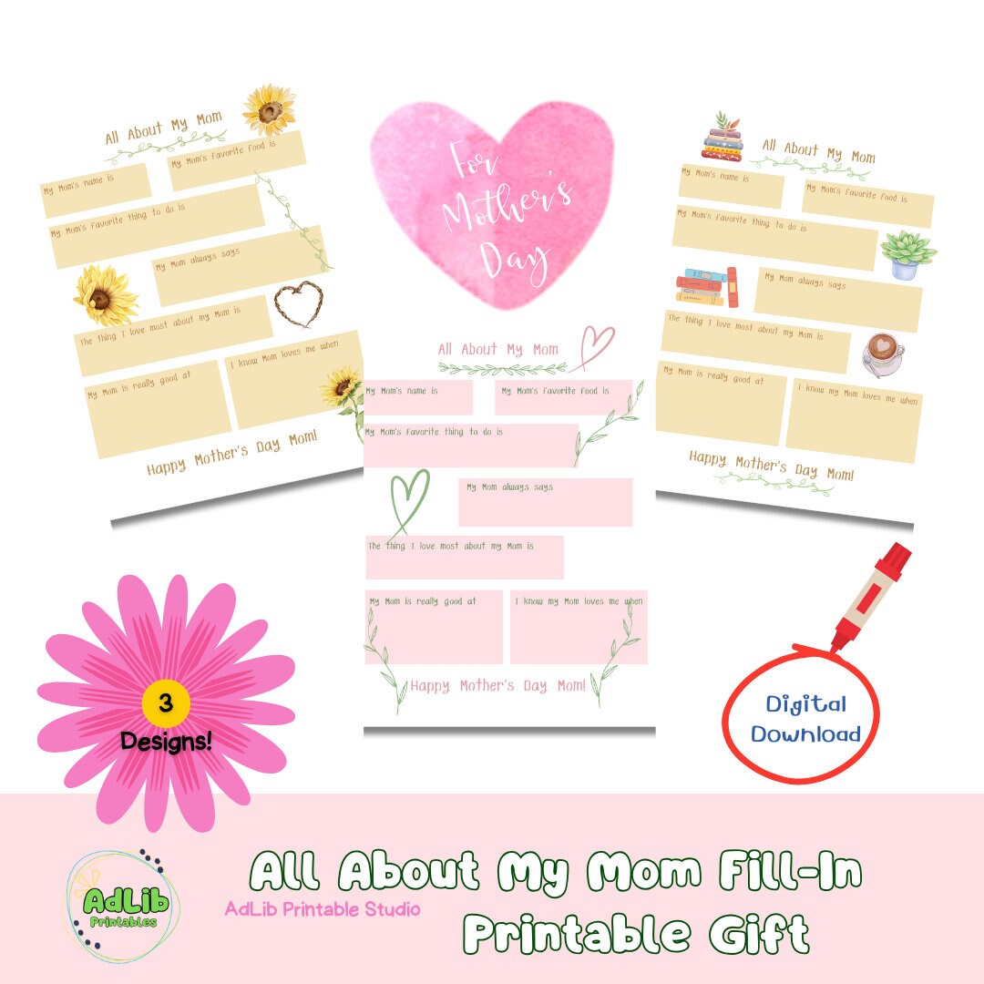 Mother's Day Fill-in Printables - Etsy