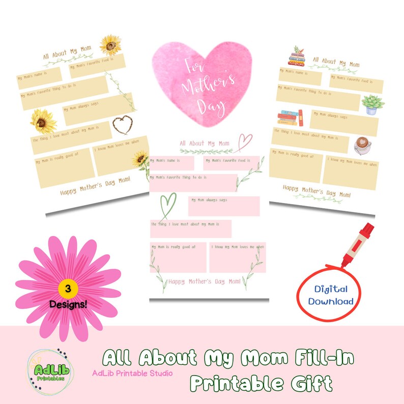 Mother's Day Fill-in Printables - Etsy