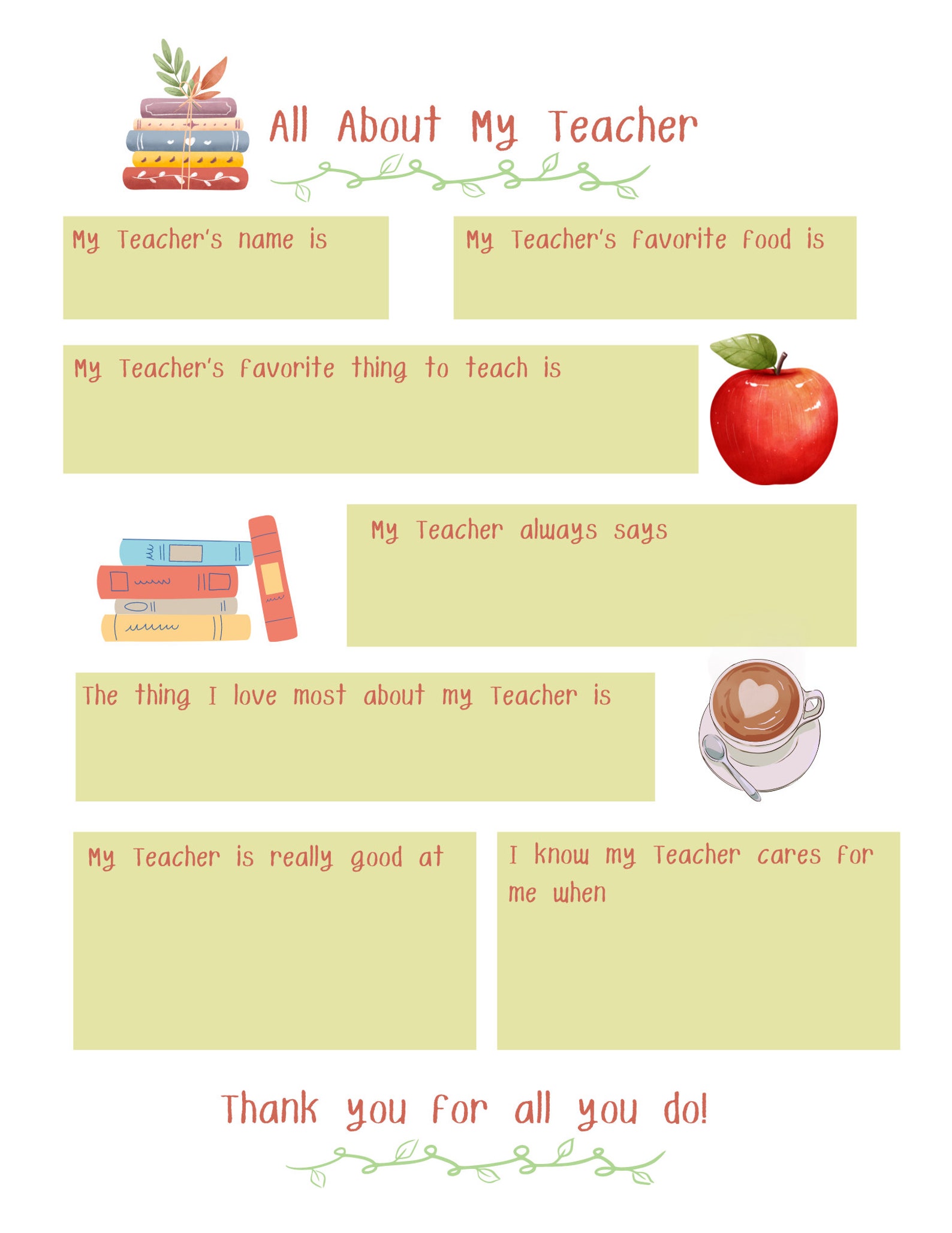 All About My Teacher Fill-in Gift for Teachers - Etsy