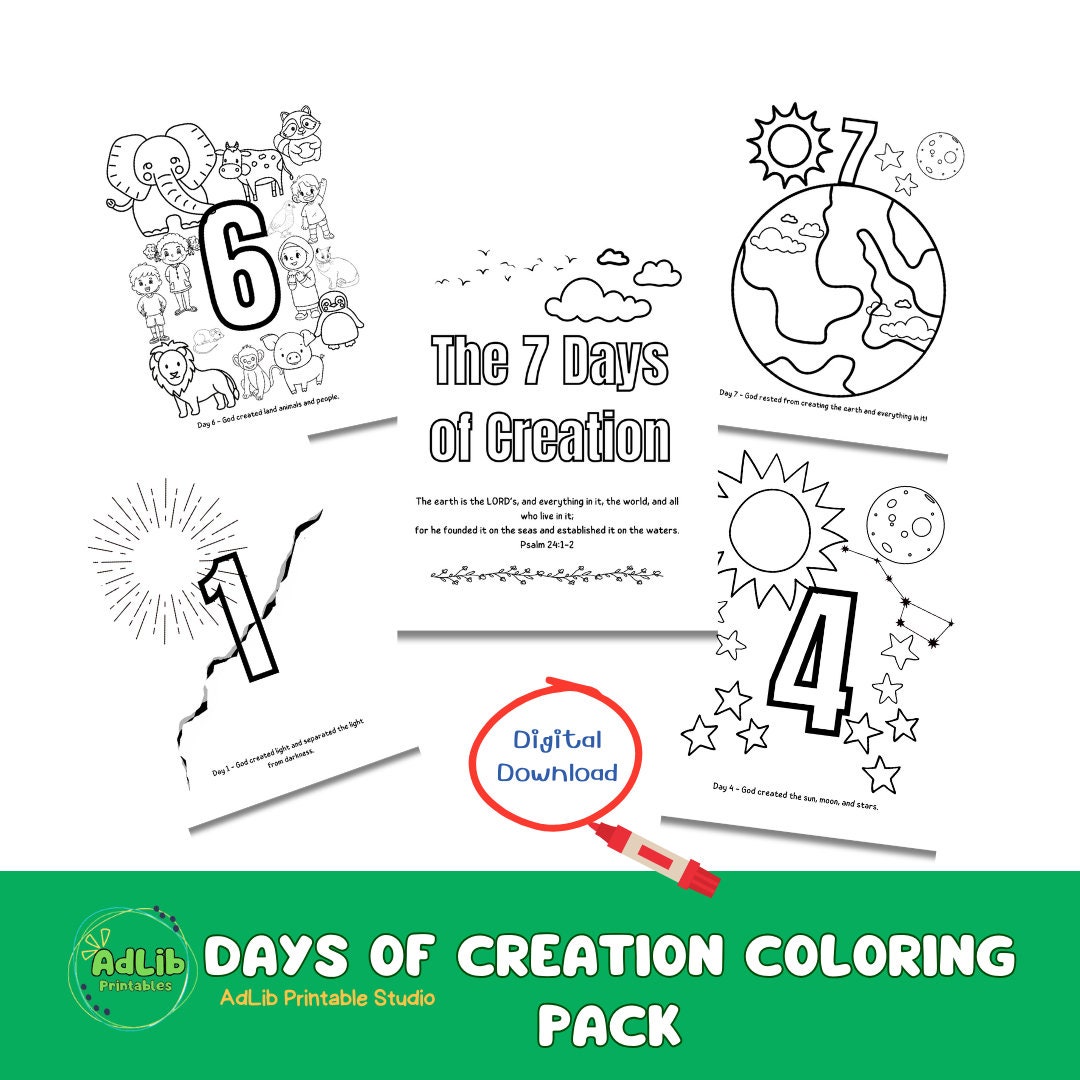 Preschool Days of Creation Coloring Pages Printable - Etsy