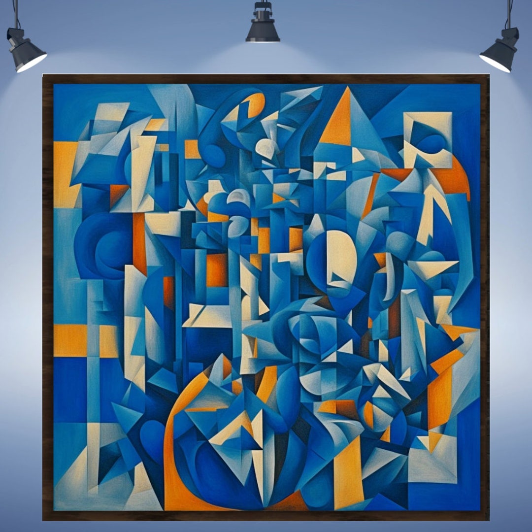 Canvas Wall Art BLUE ORANGE CUBISM Painting Unique Original Abstract ...
