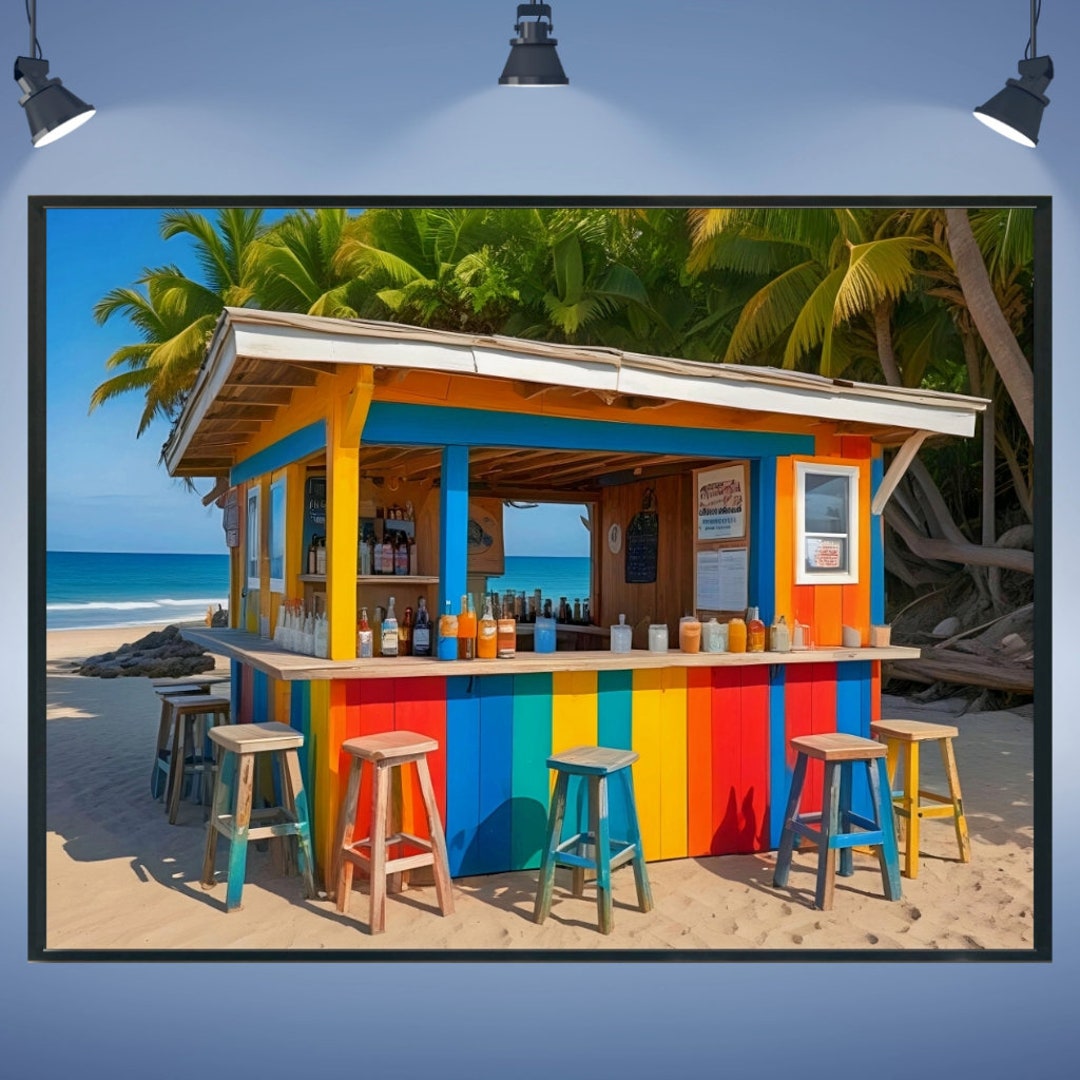 Canvas Wall Art BEACH SHACK Painting Original Figurative Beach Ocean ...
