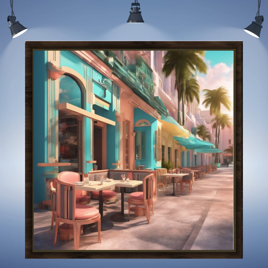 Wall Art Canvas OCEAN DRIVE Painting Giclee Print Art Deco Love ...
