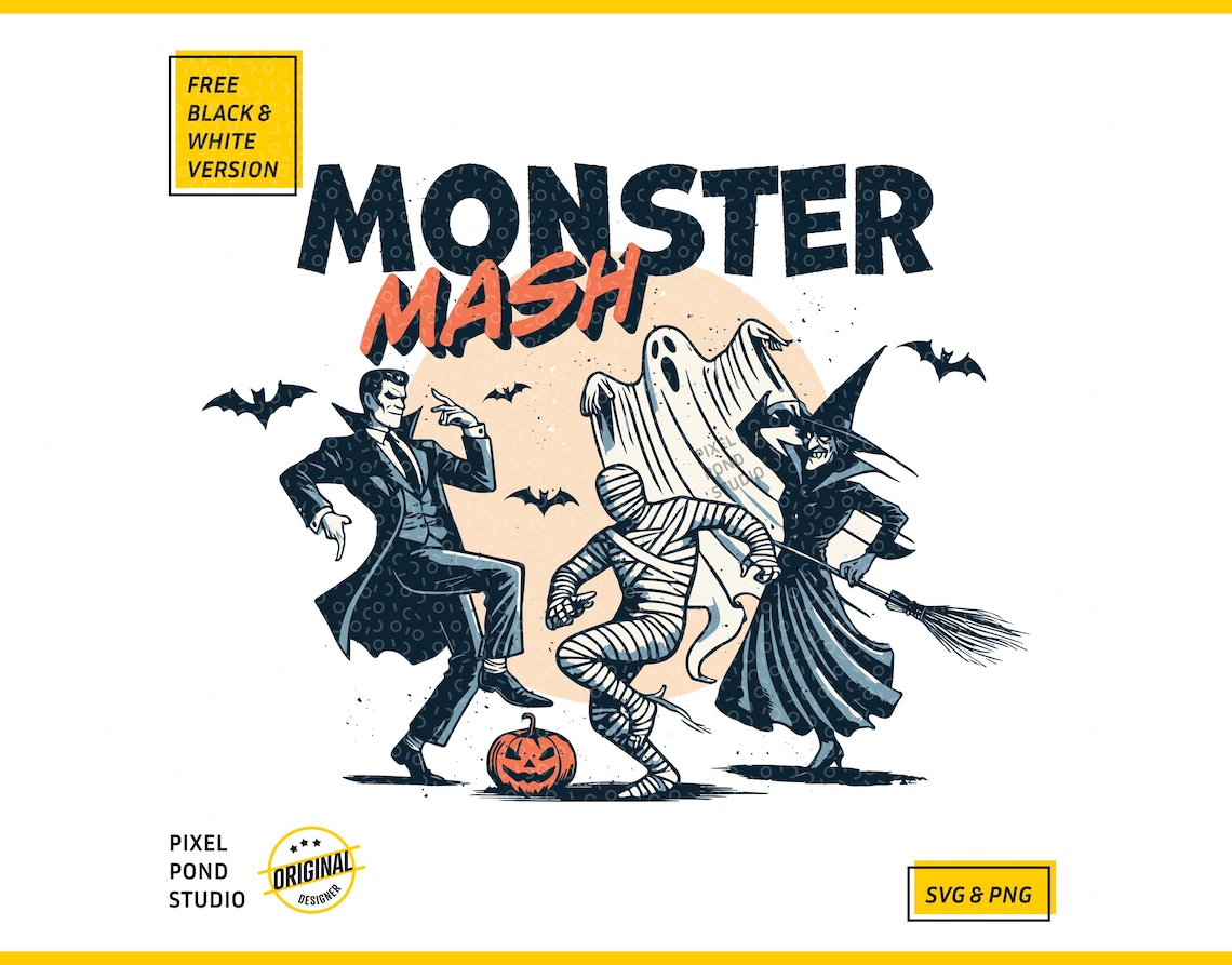 Monster Mash Halloween, Dancing Dracula, Witch, Mummy Design (SVG PNG ...