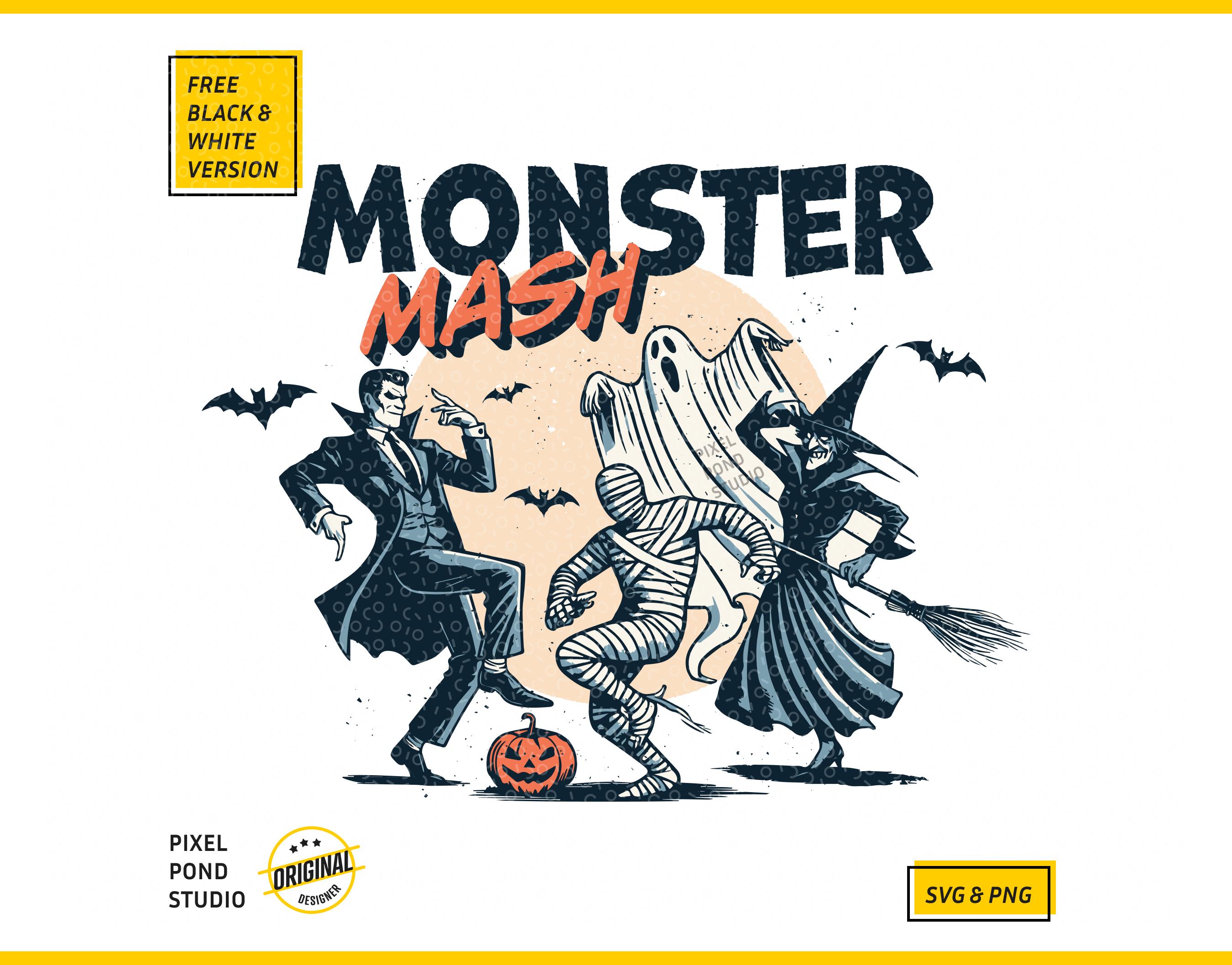 Monster Mash SVG PNG Dancing Dracula, Mummy, Ghost Sheet, Witch in ...