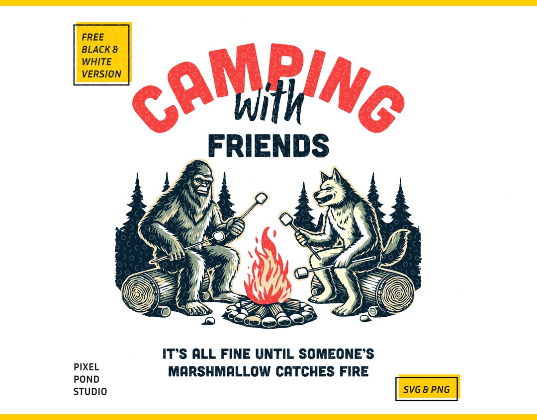 Camping With Friends SVG PNG in Trendy Vintage Camping Design for Tees ...