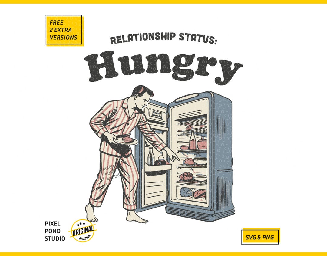Man and Fridge: Relationship Status Hungry, Vintage Retro Trendy ...