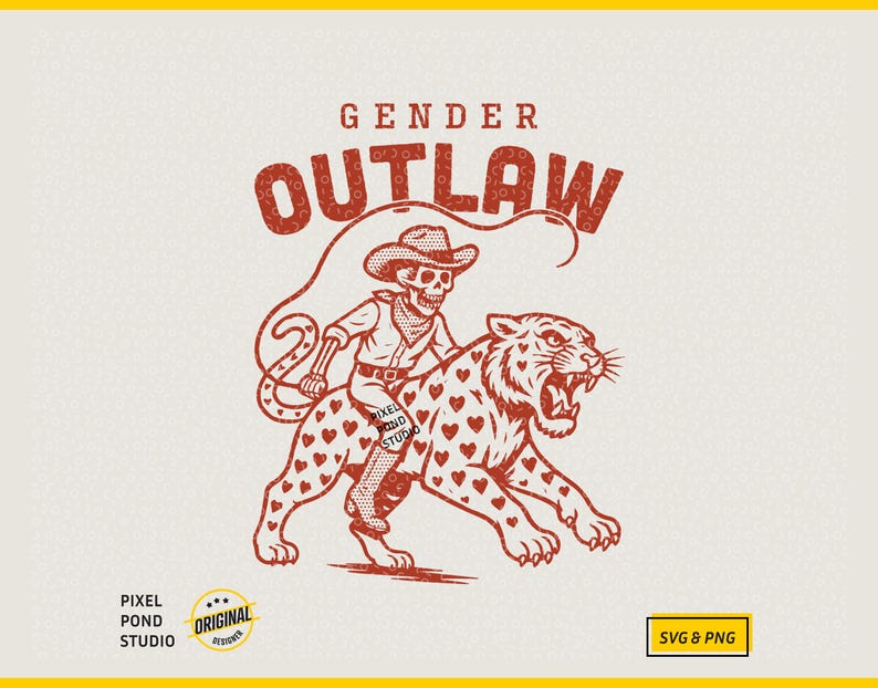Vintage Skeleton Cowboy & Tiger: Gender Outlaw, Vintage Retro Trendy ...