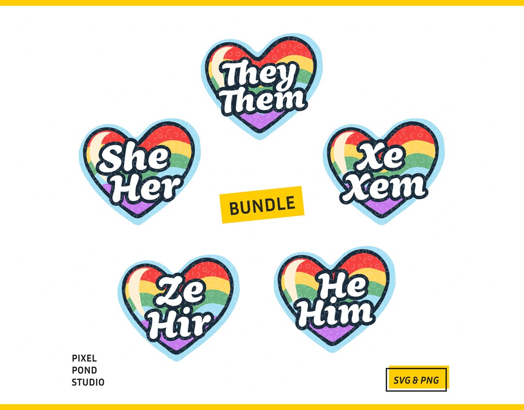 Bundle Pride Month-lbgtq+ Pronouns Heart Shapes SVG in Pop Art Retro ...