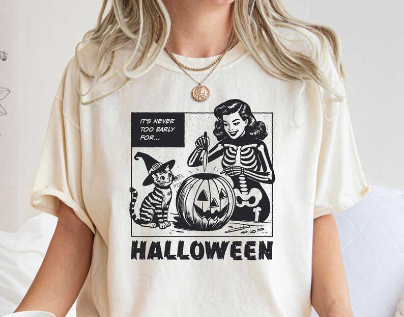 Witch Cat & Skeleton Girl Halloween Design: SVG, PNG (digital Download ...